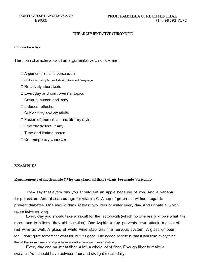 Characteristics of Argumentative Chronicles | PDF