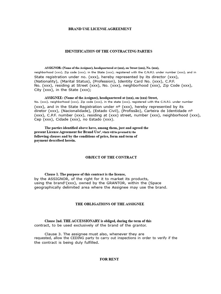 Brand Use License Agreement Template | PDF | Assignment (Law ...