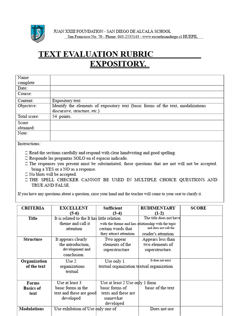 Expository Text Evaluation Rubric | PDF | Learning | Human Communication