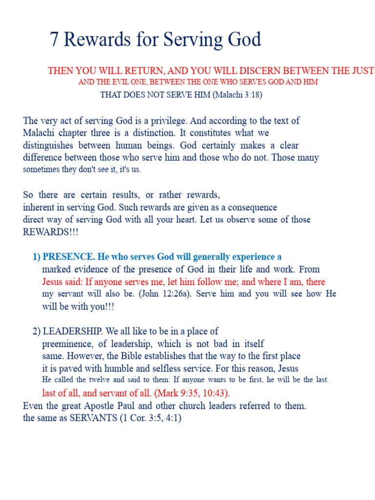7 Rewards for Serving God | PDF | Bible | Jesus