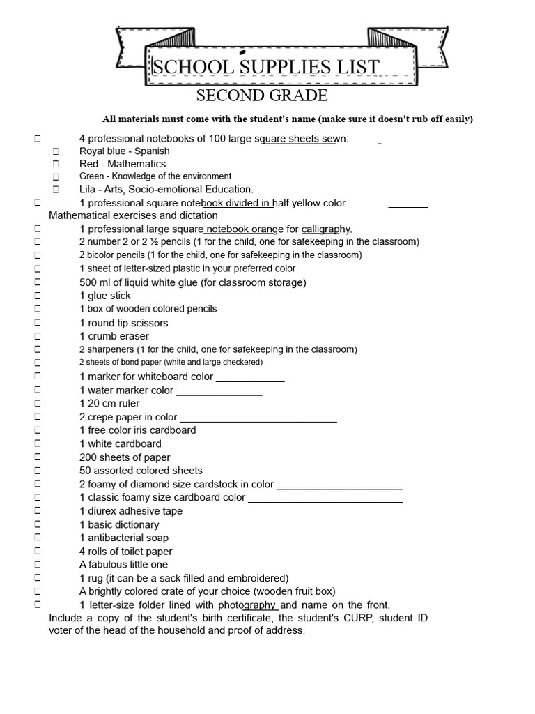 SCHOOL SUPPLIES LIST 2ND.docx | PDF