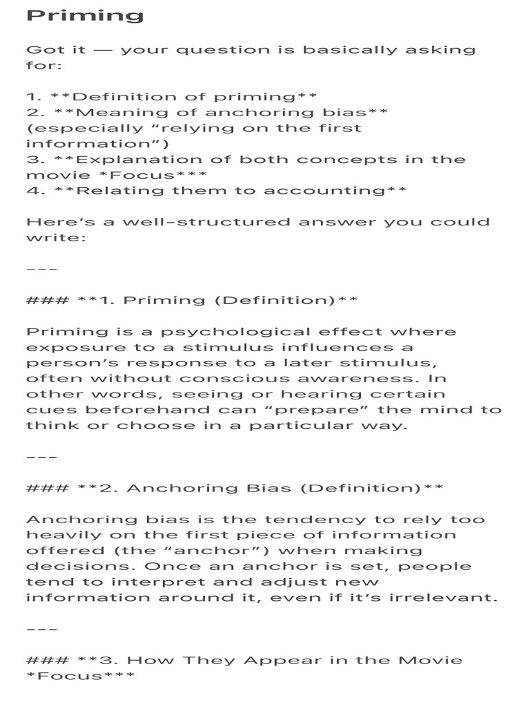 Priming and Anchoring Bias Explained | PDF