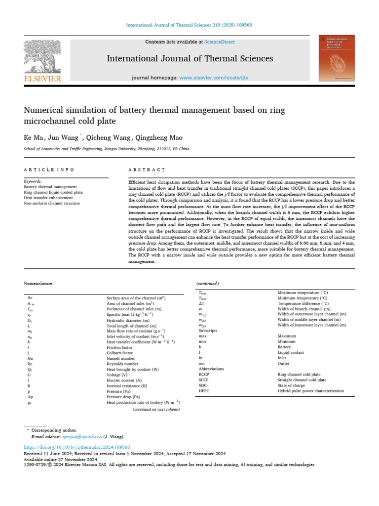 Numerical Simulation of Battery Thermal Management Based on Ring | PDF ...