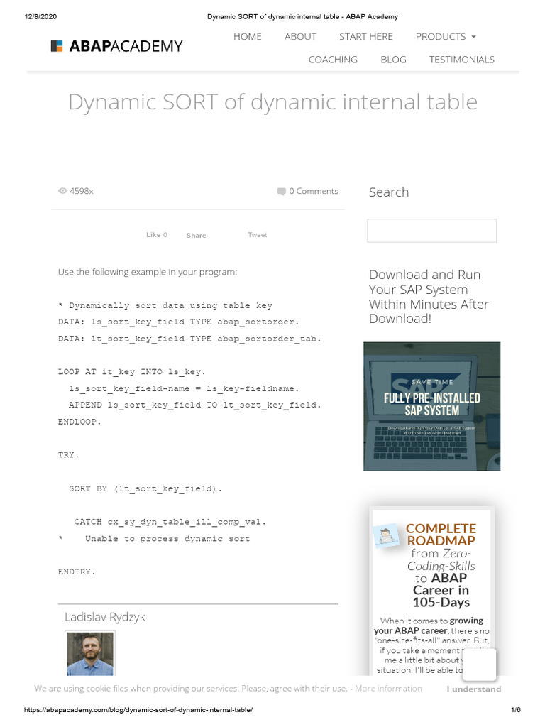 Dynamic SORT of Dynamic Internal Table - ABAP Academy | PDF | Databases | Computer Science