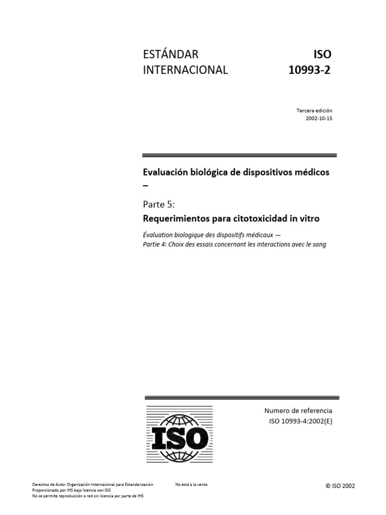 Requerimientos de citotoxicidad ISO 10993-4 | PDF | Plaqueta | Trombo
