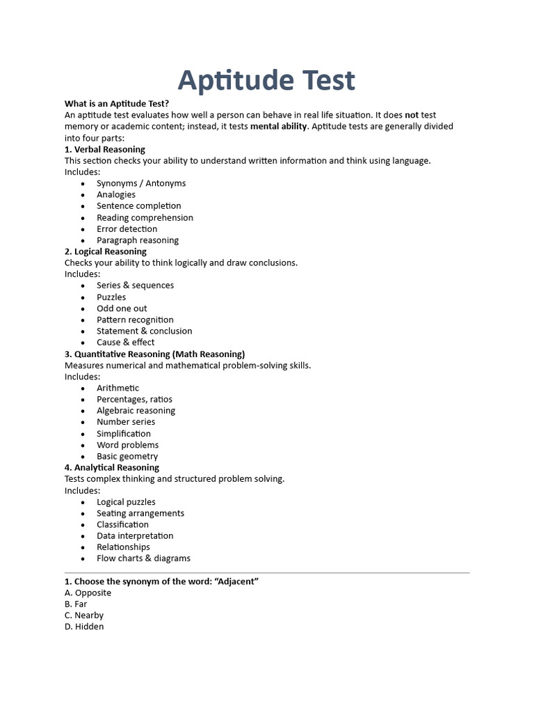 Aptitude Test | PDF | Area | Mathematics