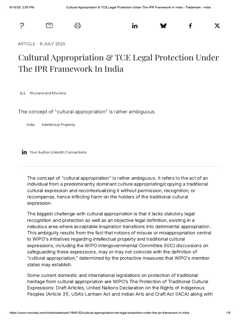 Cultural Appropriation & TCE Protection in India | PDF | Intellectual ...