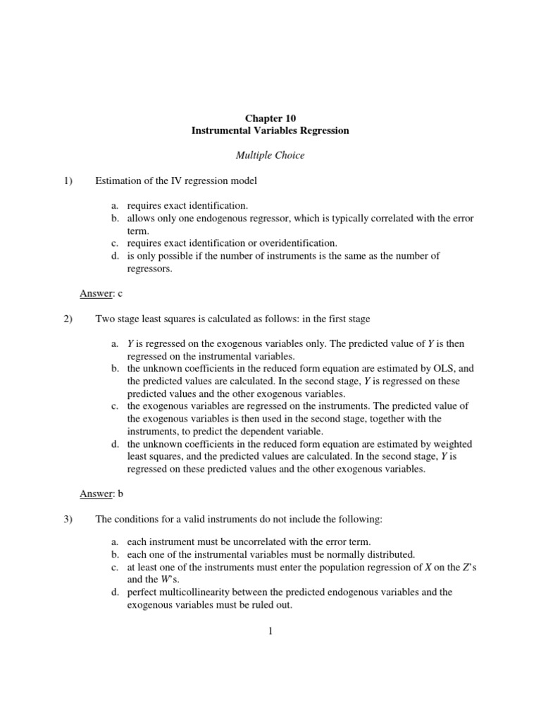 CH 10 TB | PDF | Instrumental Variable | Ordinary Least Squares