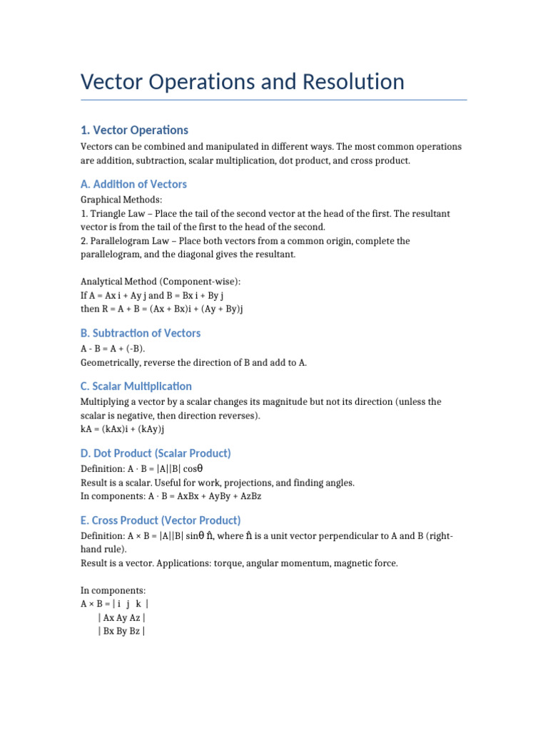 Vector Operations and Resolution | PDF