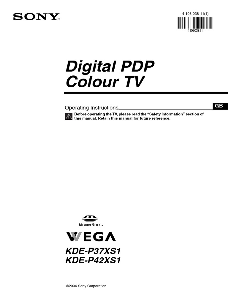 Sony Digital PDP TV Operating Guide | PDF | Mains Electricity ...