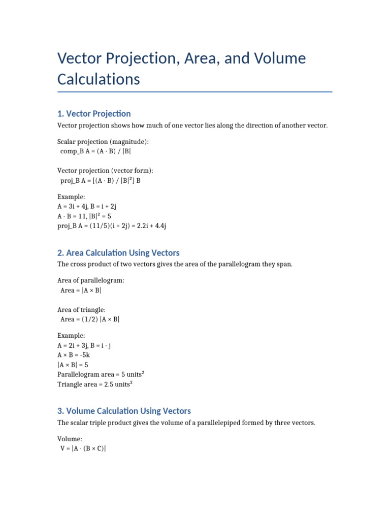 Vector Projection Area and Volume | PDF