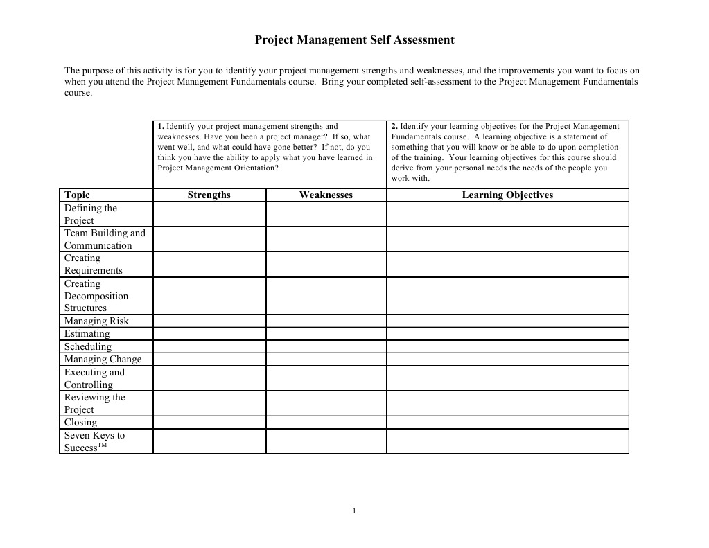 Project Management Self Assessment | PDF | Project Management | Cognition