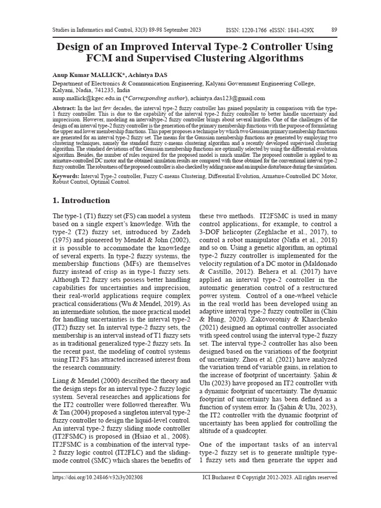 Interval Type-2 Fuzzy Controller Using Clustering | PDF | Fuzzy Logic | Function (Mathematics)