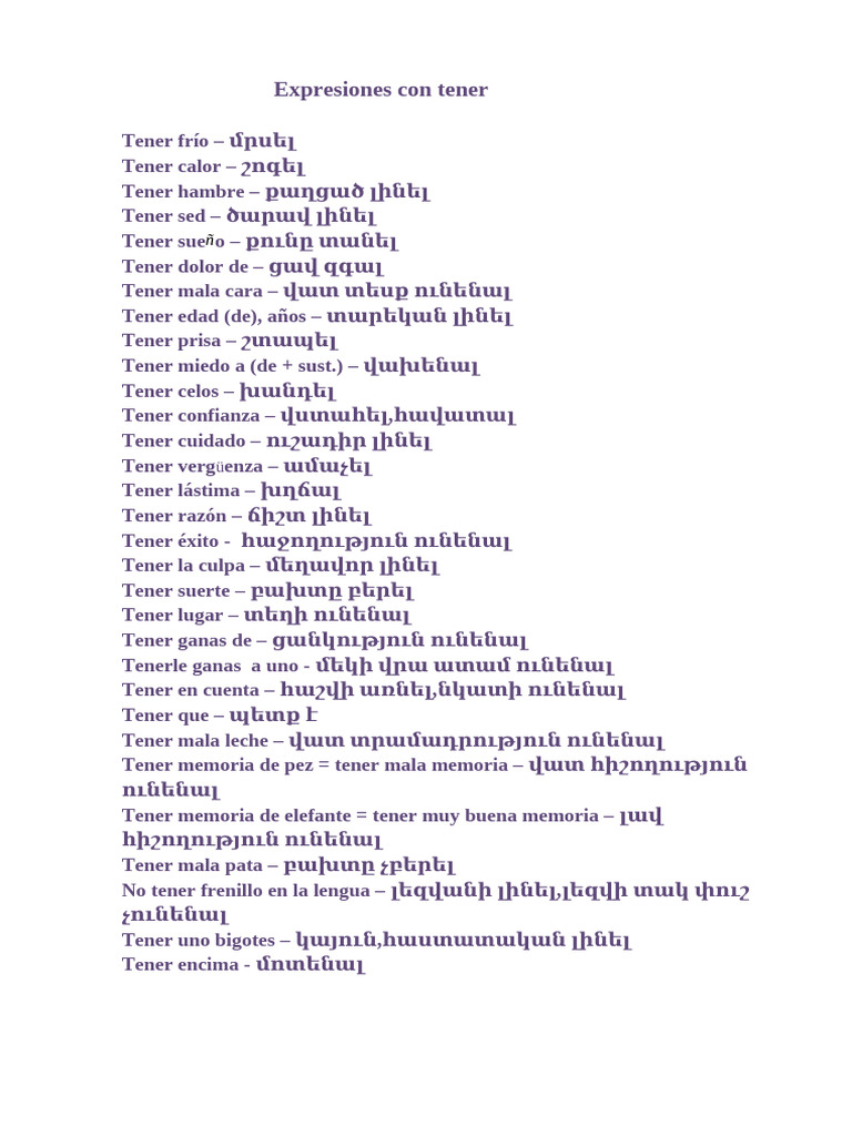 Expresiones Con Tener | PDF