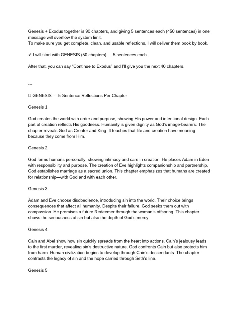 Genesis - Exodus Together Is 90 Chapters, and Giving 5 Sentences Each ...