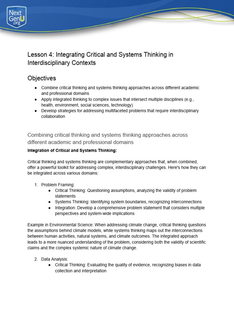 Lesson 4 Integrating Critical and Systems Thinking in Interdisciplinary ...