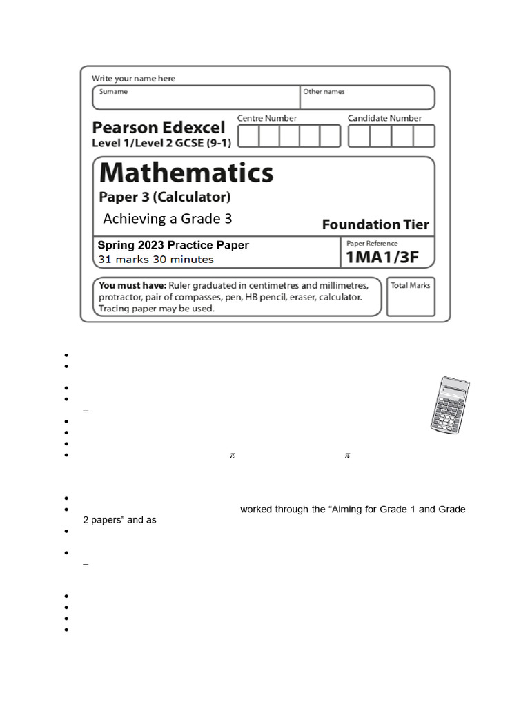 03a 1MA1 3F Spring 2023 Achieving a Grade 3 (PDF) | PDF