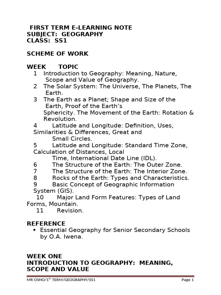 Geography E-Learning Notes for SS1 | PDF | Planets | Rock (Geology)