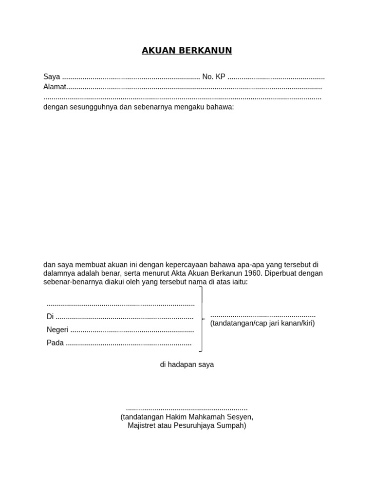 Akuan Berkanun Borang Kosong | PDF