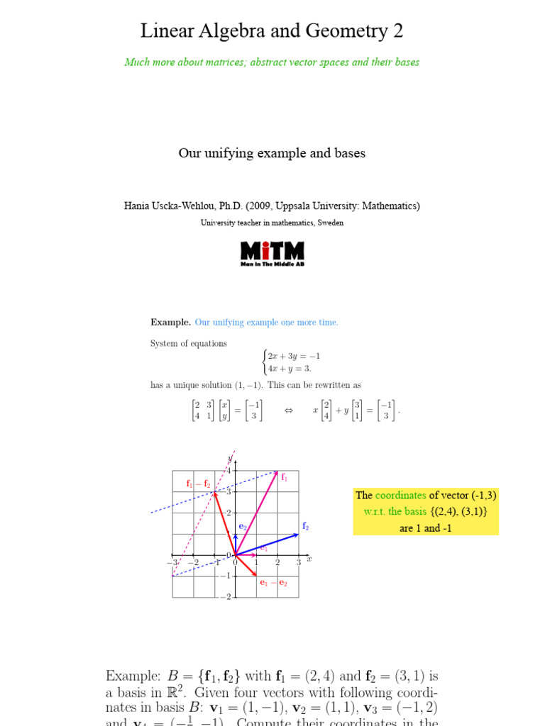 Linear Algebra: Vector Basis Examples | PDF | Basis (Linear Algebra ...