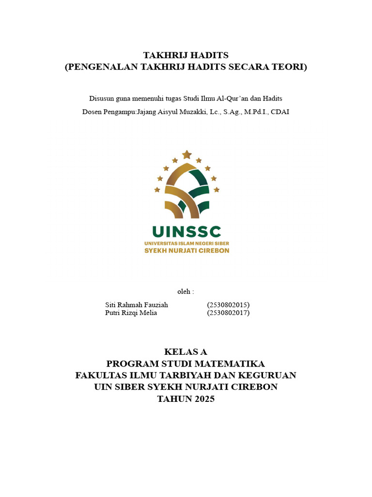 Pengenalan Takhrij Hadits Secara Teori | PDF