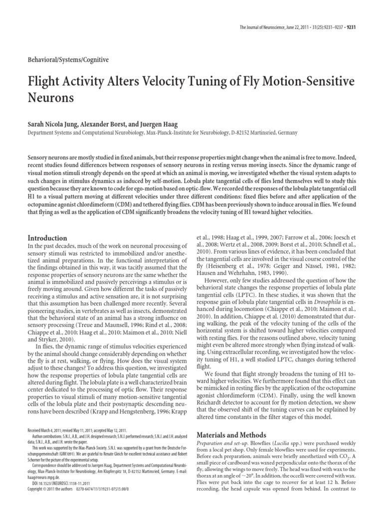 Flight Alters Fly Neuron Velocity Tuning | PDF | Low Pass Filter | Hertz