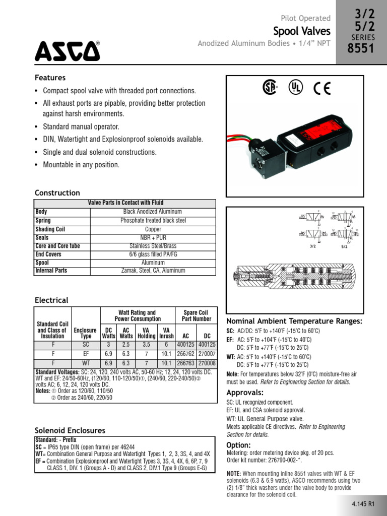 Catalog Solenoid Spool Valves Series 551 Asco en 3698548 | PDF | Valve ...