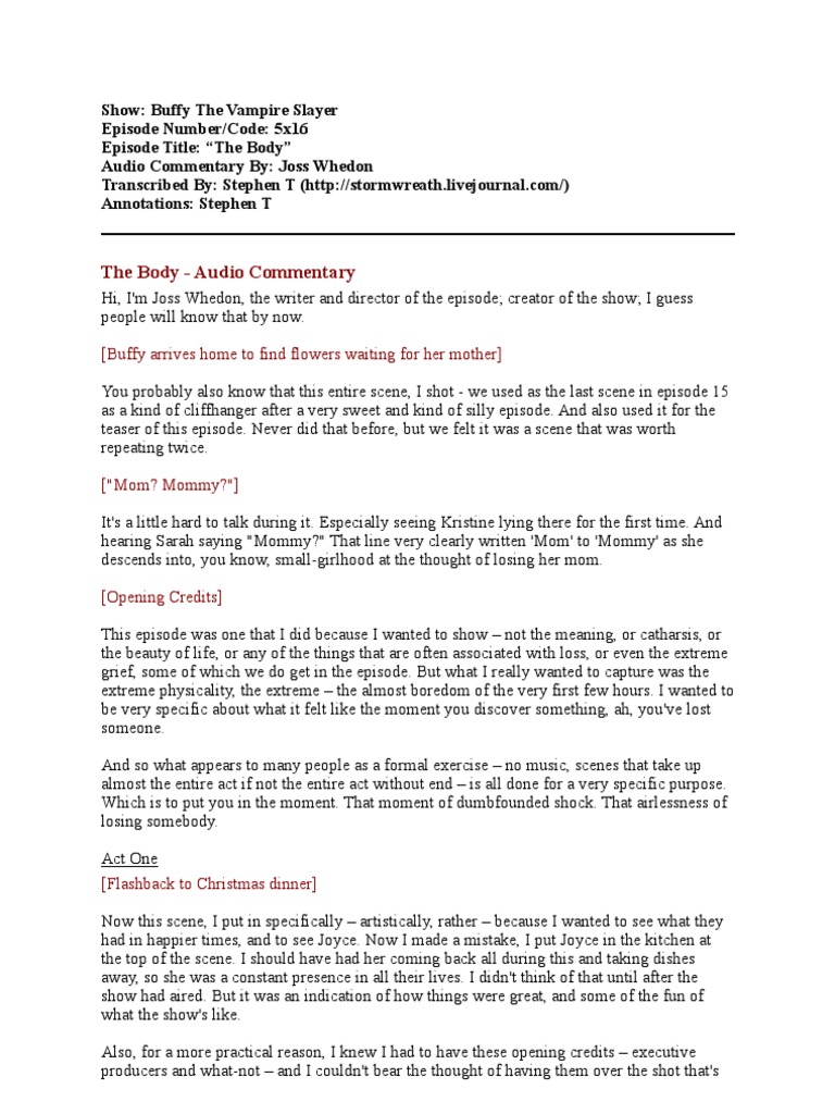 BTVS 5x16 "The Body" Audio Commentary | PDF | Willow Rosenberg | Buffy The Vampire Slayer