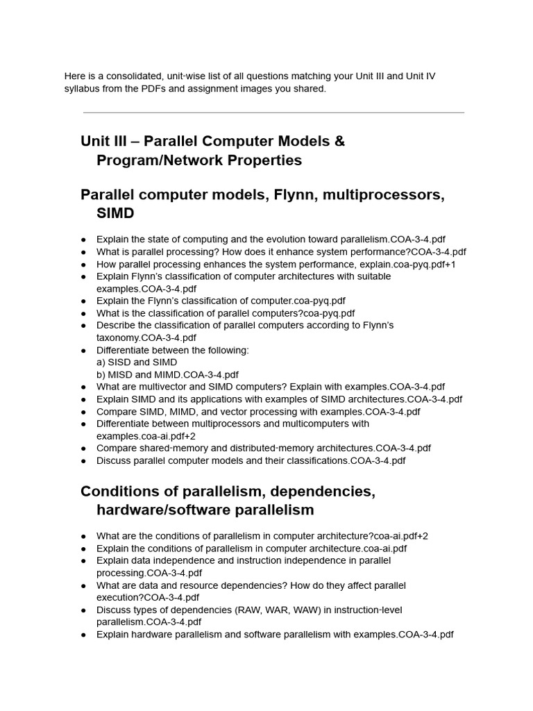 coa unit three four end sem | PDF | Parallel Computing | Central ...