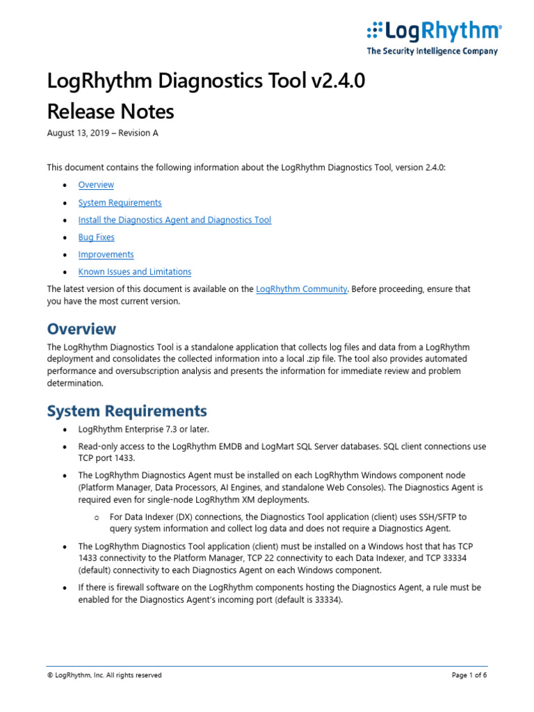 LogRhythm Diagnostics Tool v2.4.0 Notes | PDF | Microsoft Sql Server ...