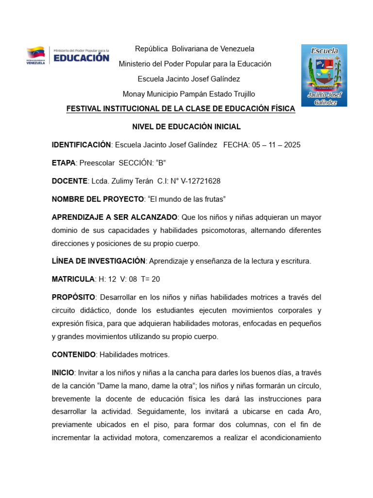 Clase de Educación Física | PDF | Educación de la primera infancia ...