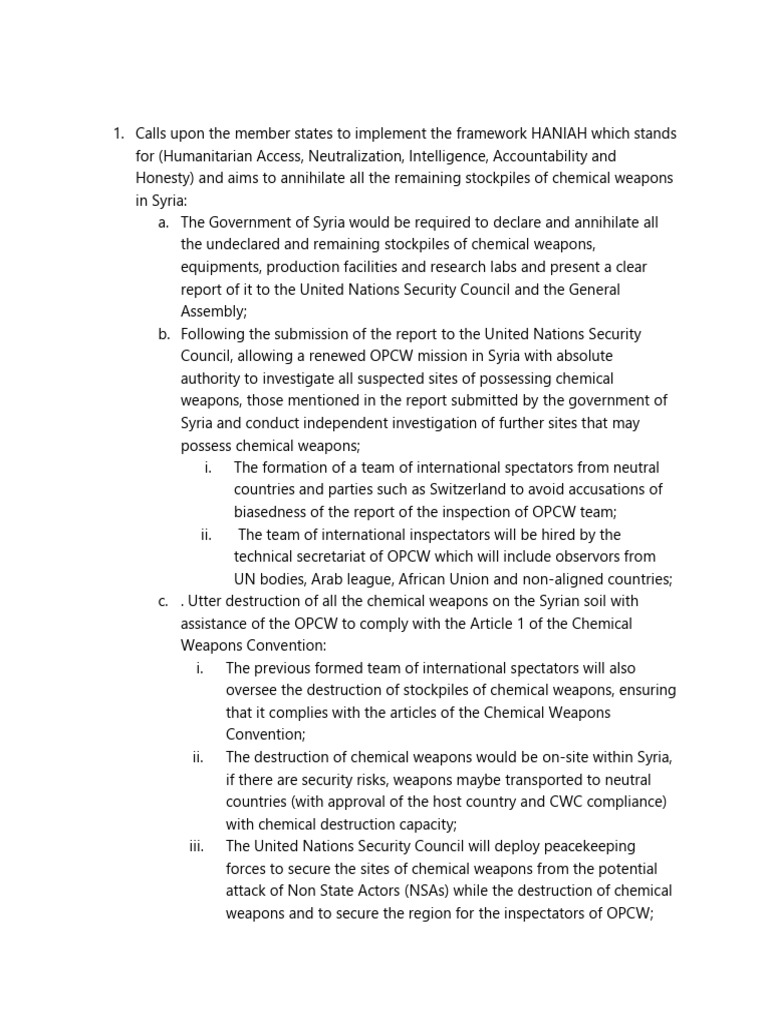 Calls Upon the Member States to Implement the Framework HANIAH Which ...