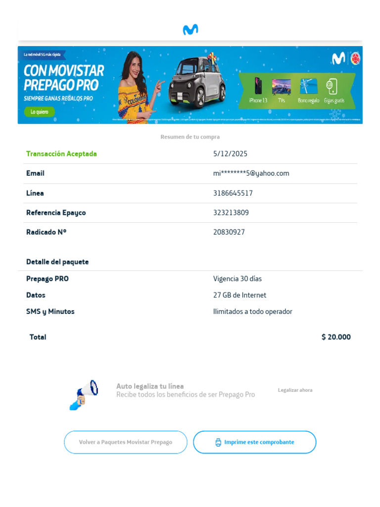 Compra de Paquete Prepago PRO Movistar | PDF