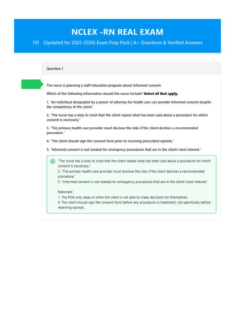 NCLEX-RN Exam Prep: Informed Consent & TPN | PDF | Intravenous Therapy ...