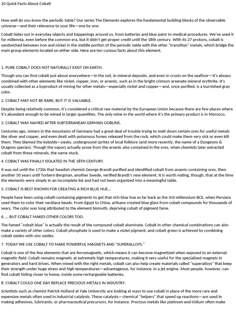 10 Quick Facts About Cobalt - aravenasorcery.com | PDF | Cobalt | Metals