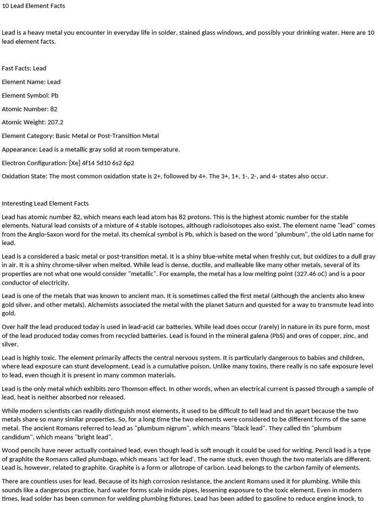 10 Essential Facts About Lead Element | PDF | Lead | Chemical Elements