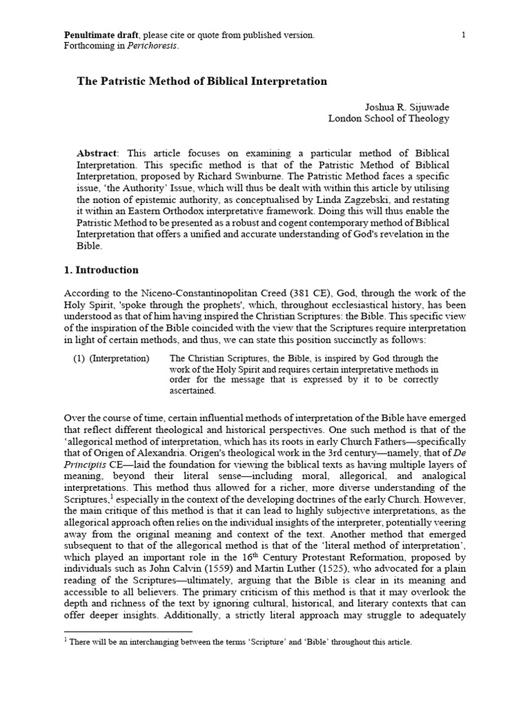 Patristic Method of Biblical Interpretation | PDF | Bible | Semantics