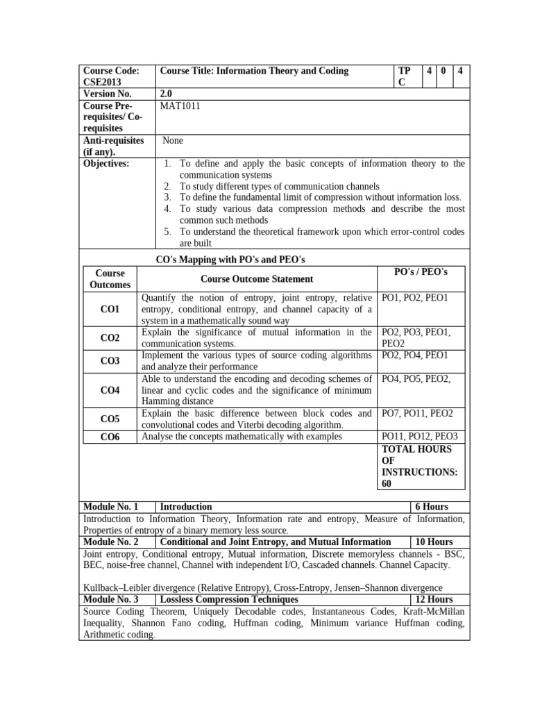 Cse2013 Information-Theory-And-coding Th 2.0 6 Cse2013 Information-Theory-And-coding Th 2.0 8 ...