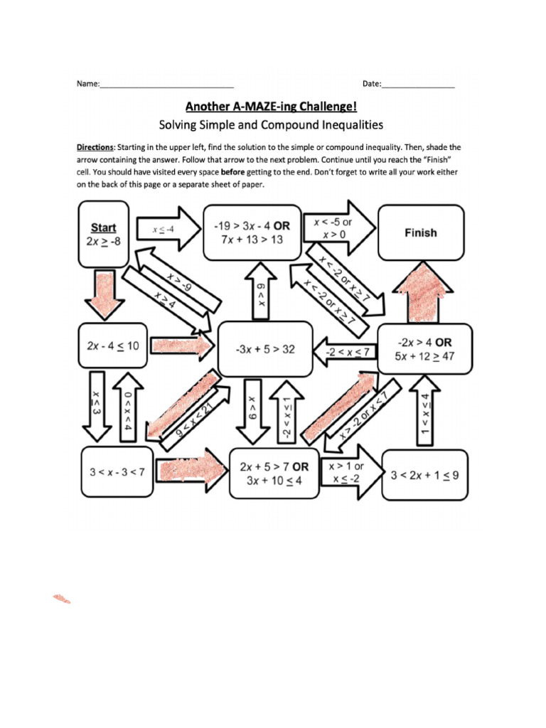 A Maze Ing+Challenge Simple+and+Compound+Inequalities | PDF