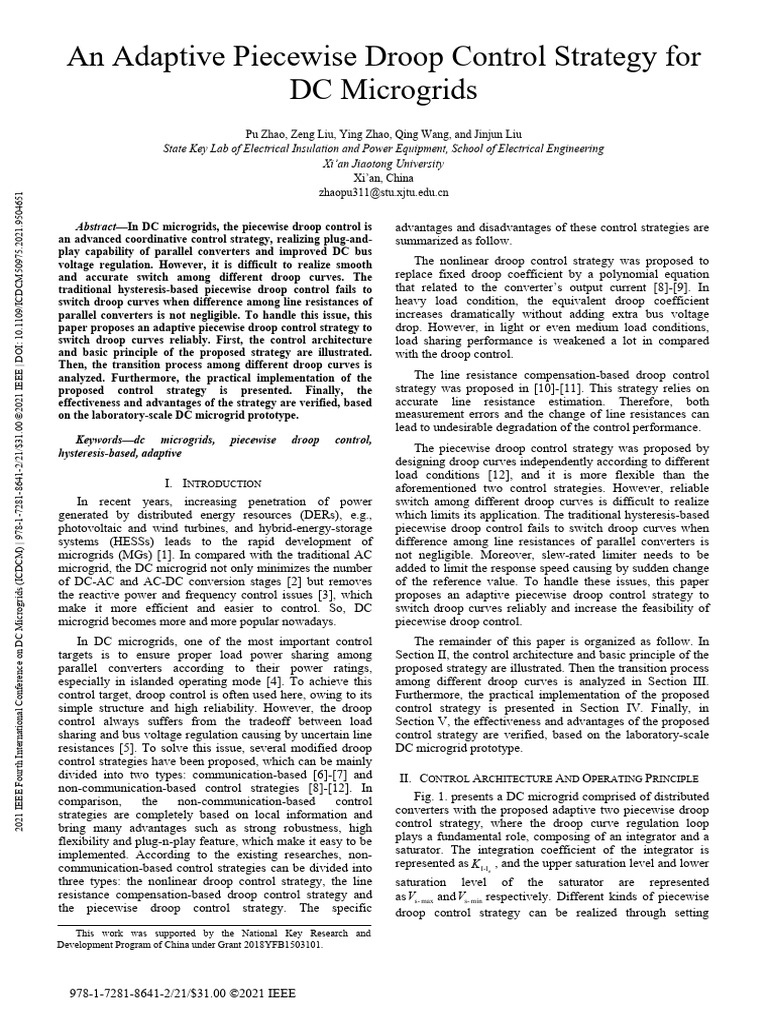 An Adaptive Piecewise Droop Control Strategy for DC Microgrids | PDF ...