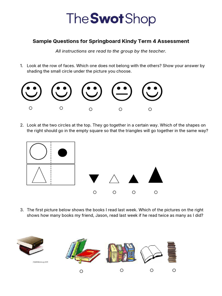 Sample Questions for Springboard Kindy Term 4 Assessment | PDF