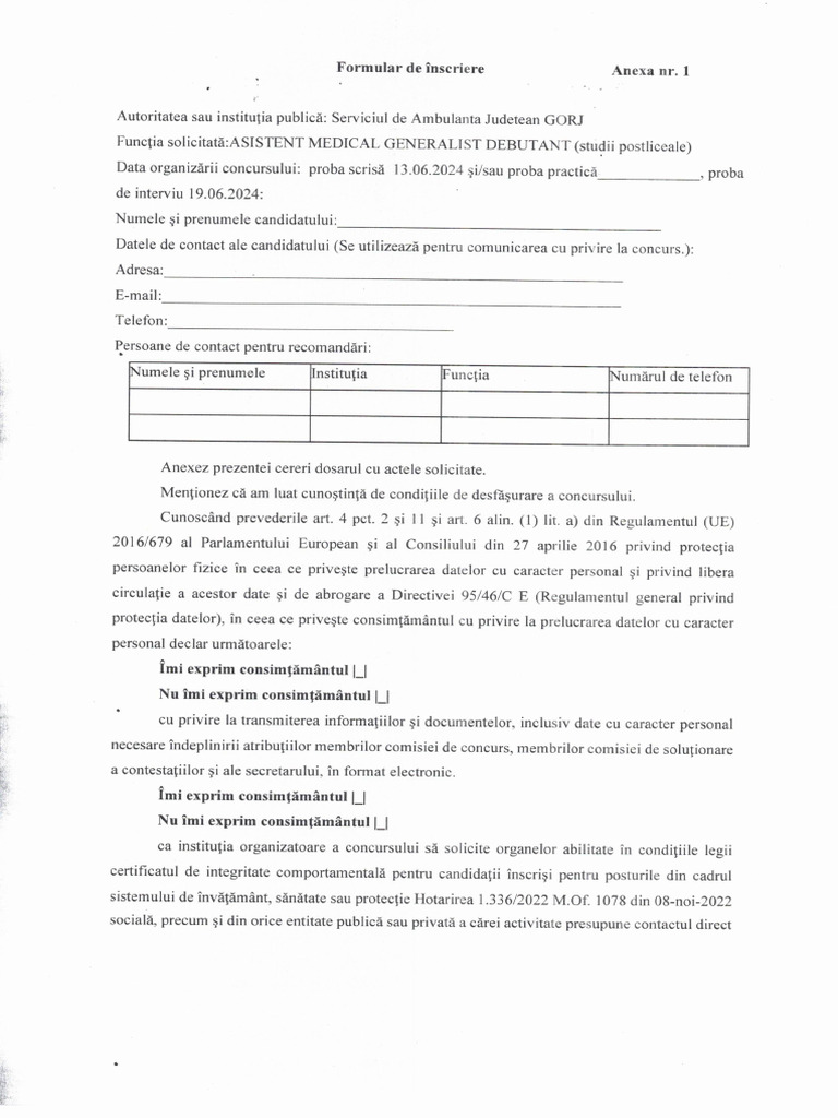 Formular de Inscriere | PDF