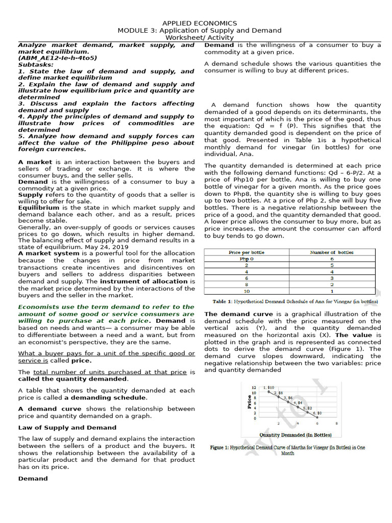 APPLIED-ECON-MODULE-3-SUPPLY-AND-DEMAND | PDF | Supply (Economics) | Demand