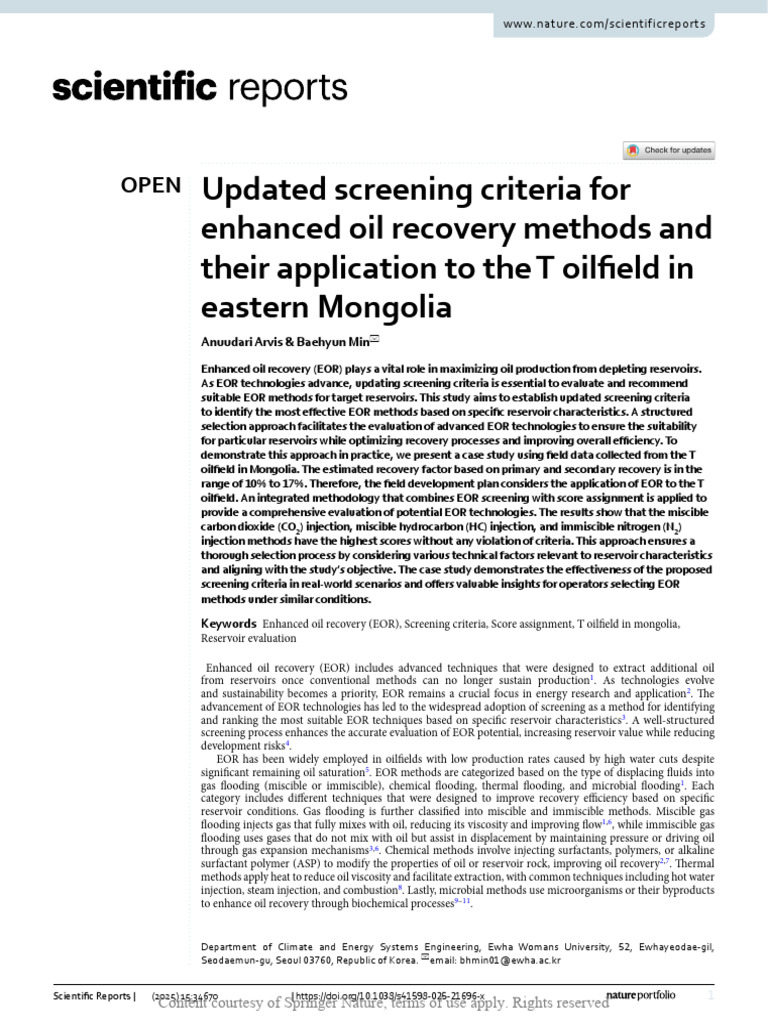 Updated EOR Screening for T Oilfield | PDF | Enhanced Oil Recovery ...