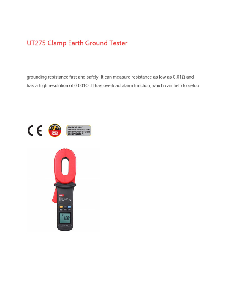 UT275 Earth Ground Tester Overview | PDF