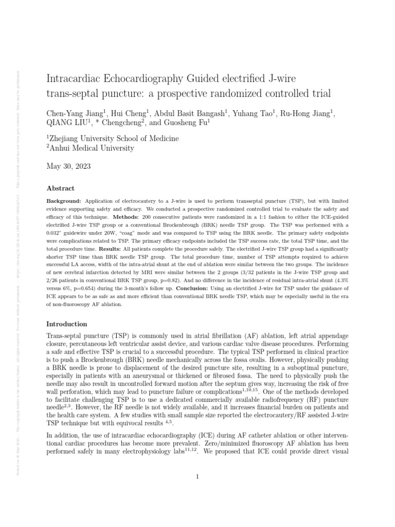 * Intracardiac Echocardiography Guided Electrified J-wire Trans-septal ...