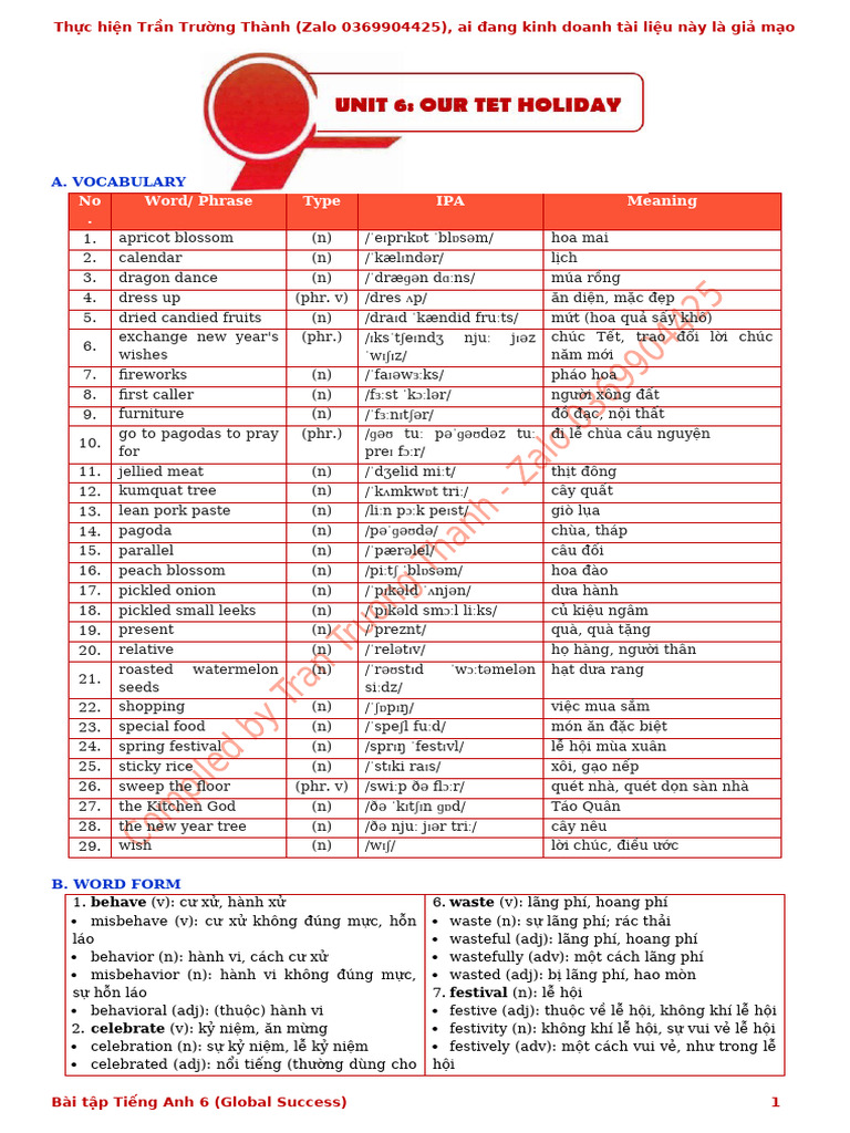 Unit 6 - K6 Global Success - HS | PDF