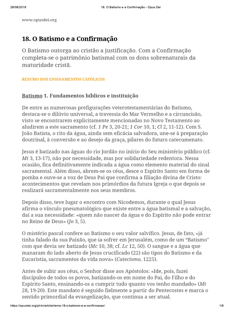 Batismo e Confirmação na Igreja Católica | PDF | Batismo | Sacramentos