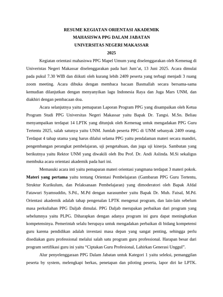 Orientasi Akademik PPG UNM 2025 | PDF