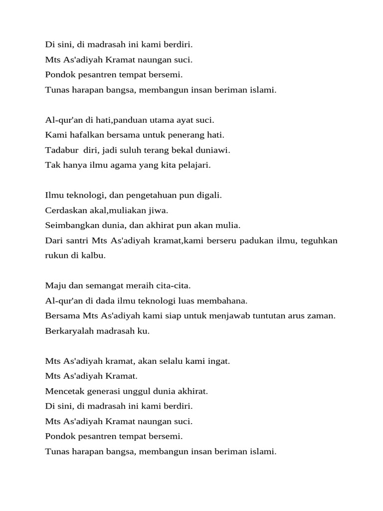 Mts As'adiyah Kramat: Mencetak Generasi Unggul | PDF